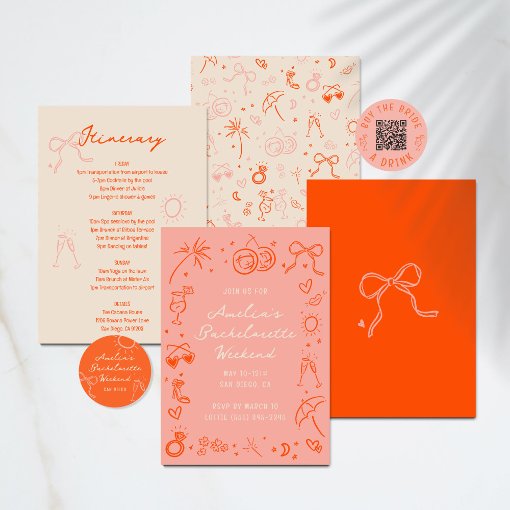 Pink and Red Sketch Bachelorette Weekend Party Invitation | Zazzle