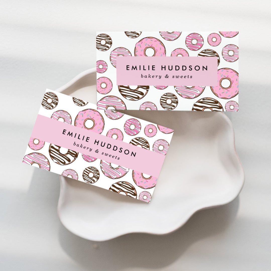 Pink Donuts, White Donuts, Cake Shop, Pastry Shop Business Card | Zazzle