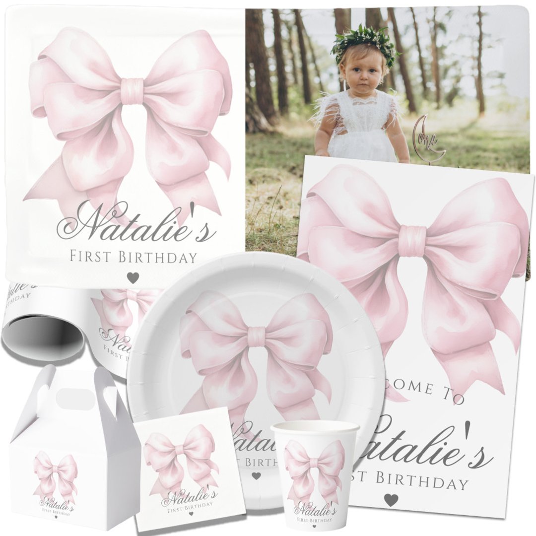 Customized Pink Bow 1st Birthday Welcome Sign | Zazzle