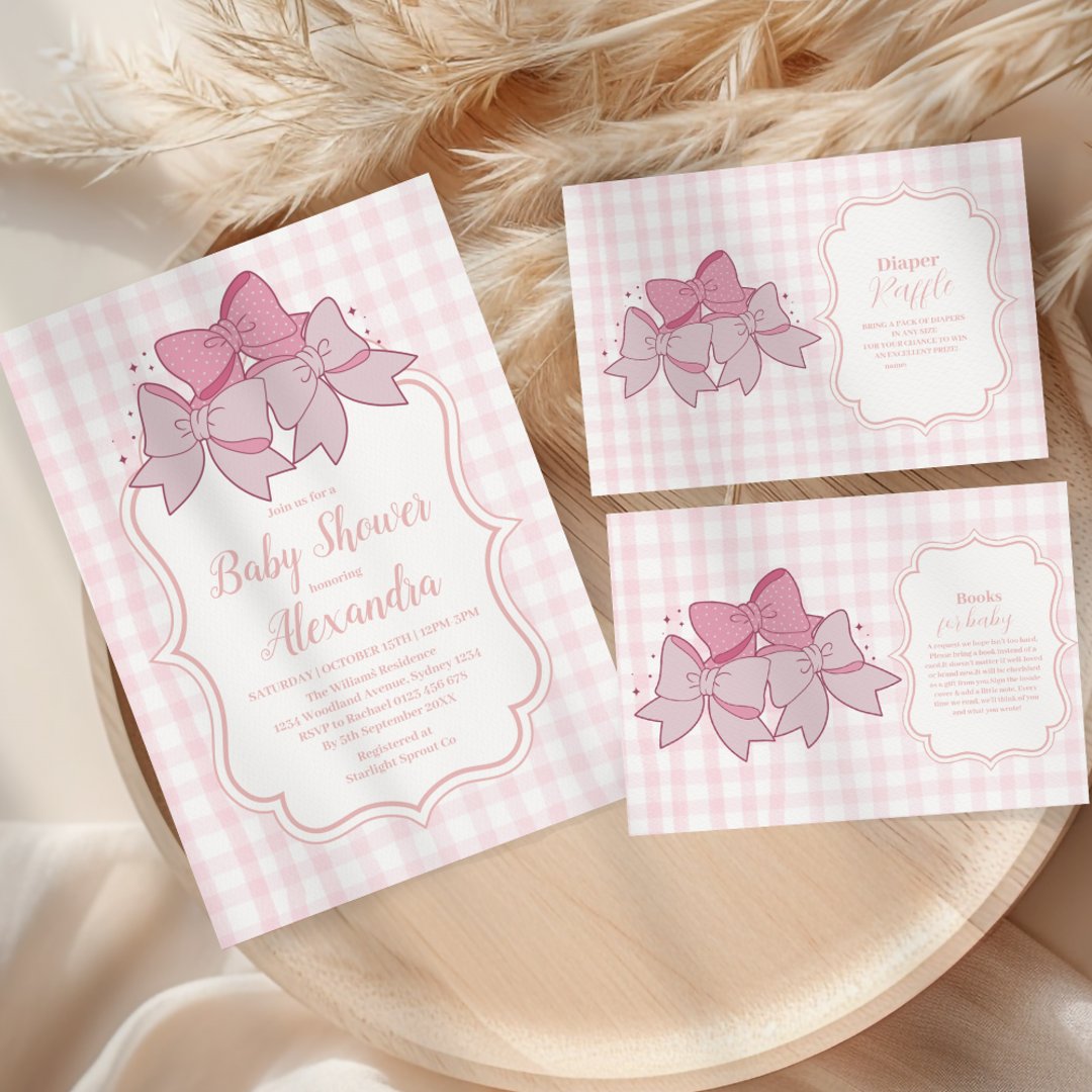 Pink Bow Girl Baby Shower Invitation | Zazzle