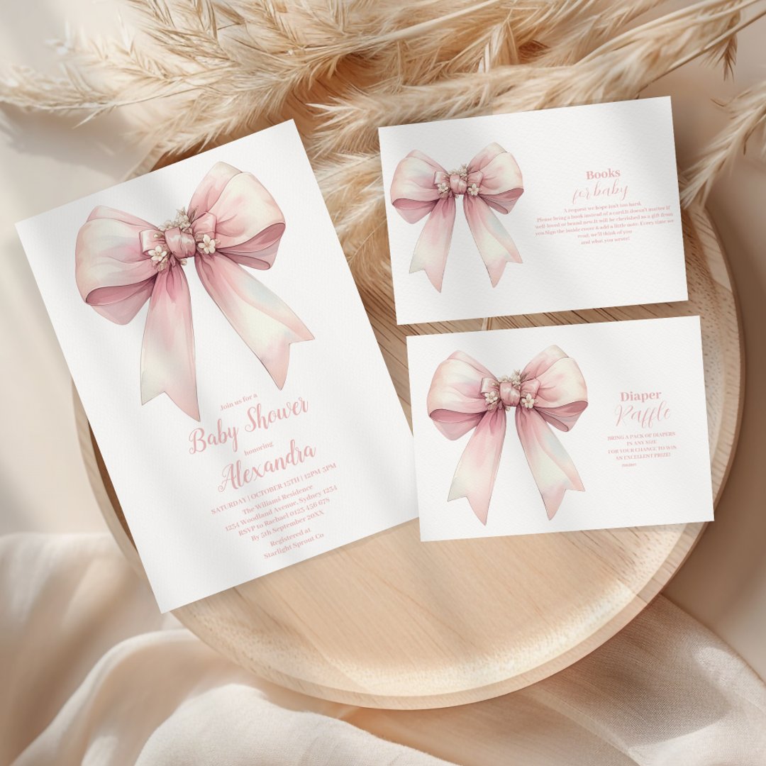 Pink Bow Girl Baby Shower Invitation | Zazzle