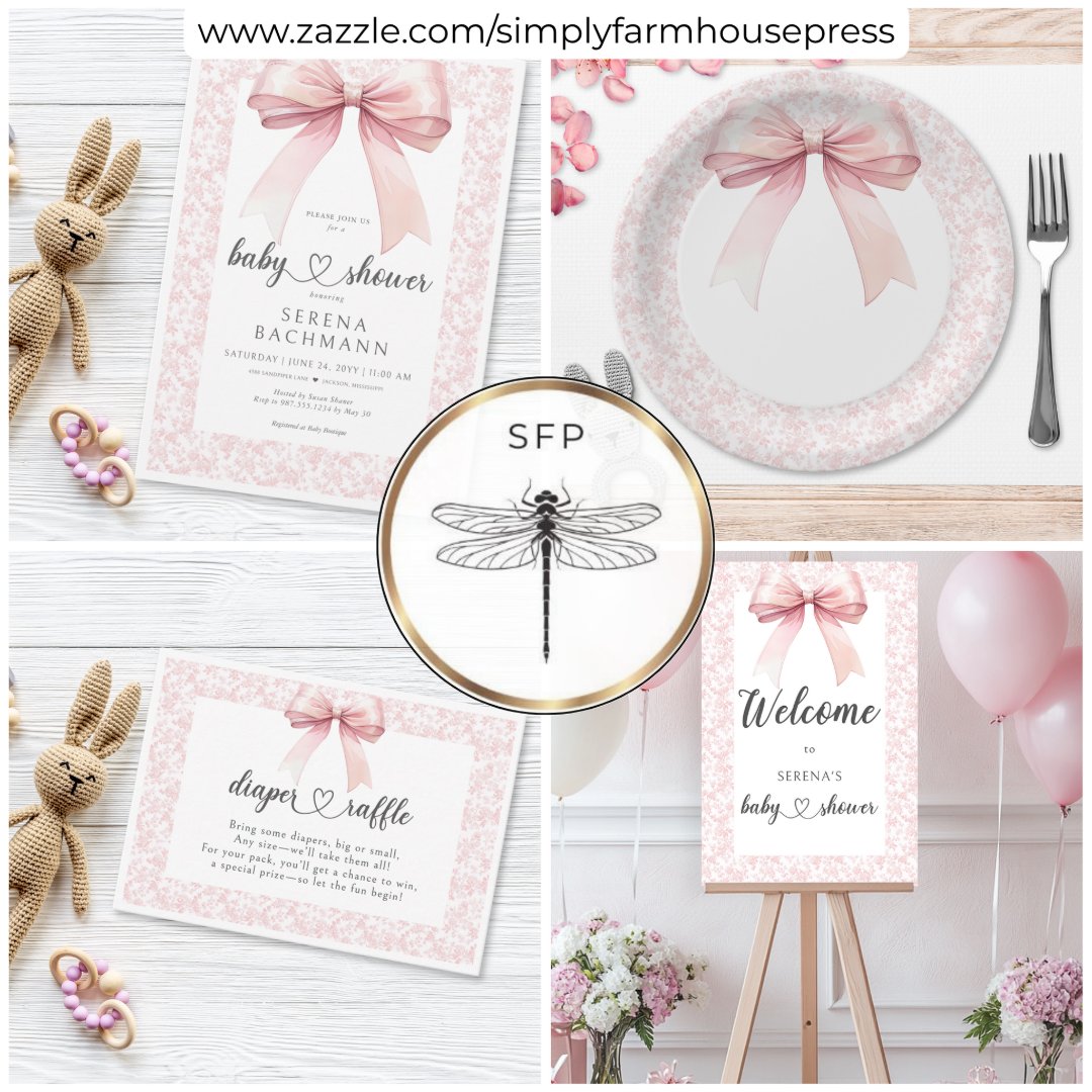 Pink Bow Toile Girl Baby Shower Paper Plates | Zazzle