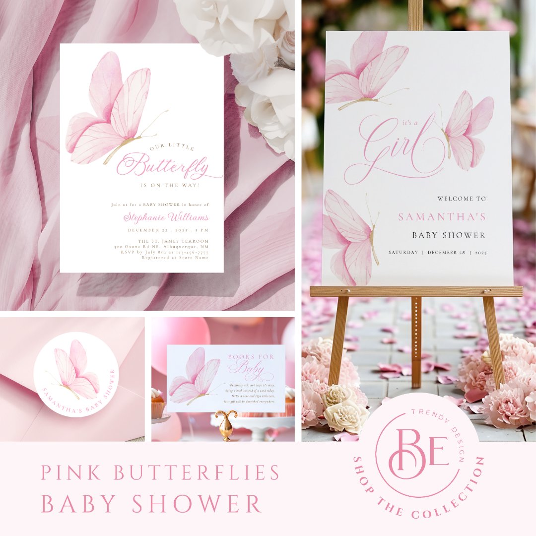 Pink Butterflies Baby Shower Invitation | Zazzle