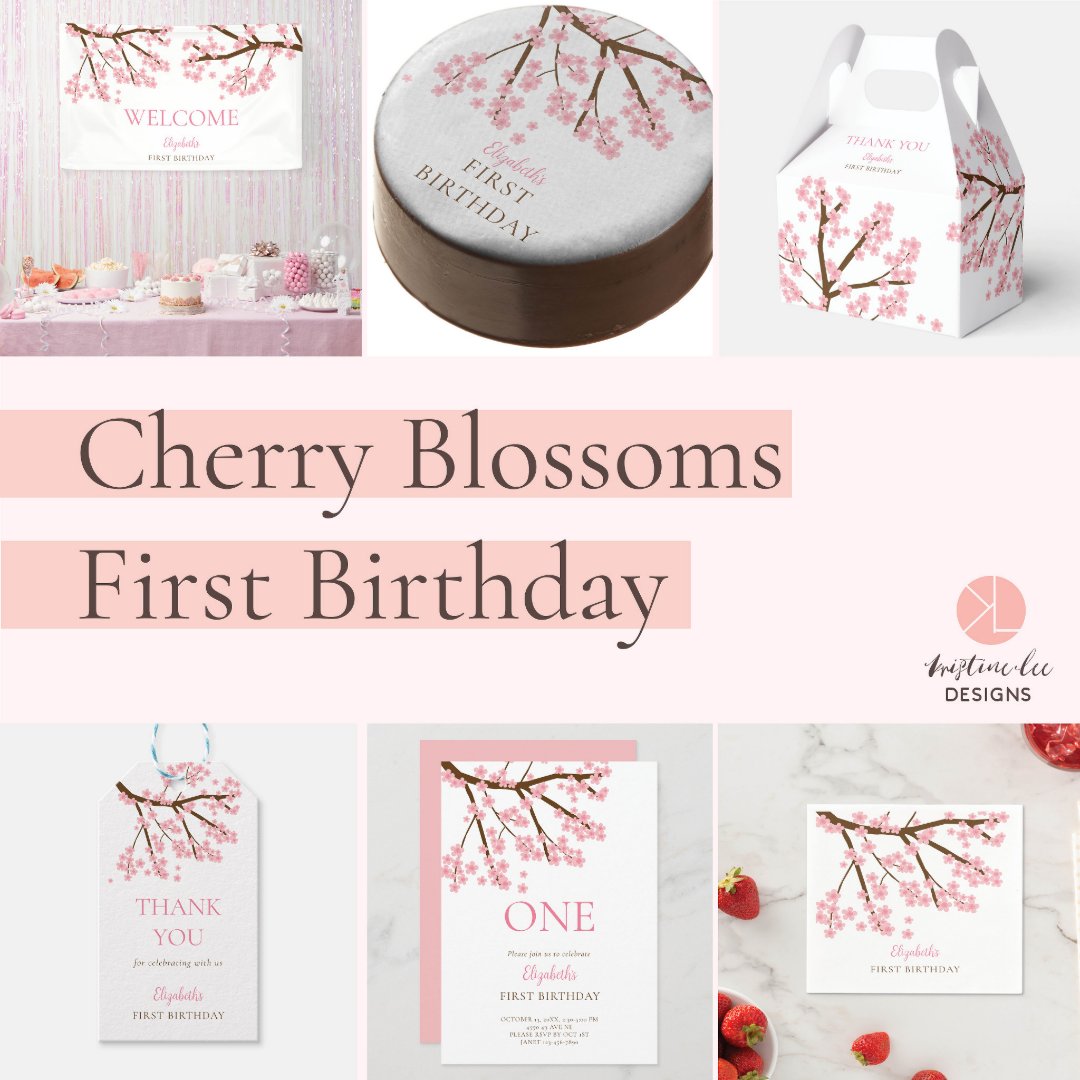First Birthday Spring Cherry Blossoms Floral Cute Invitation | Zazzle