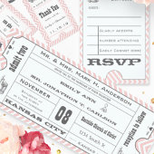 Pink Chevron Zig Zag Vintage Modern Ticket Wedding Invitation | Zazzle