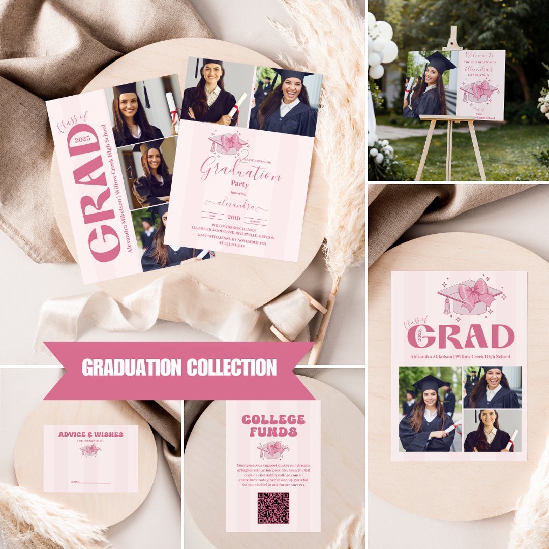 5 Photos Coquette Pink Bow Graduation Party Invitation | Zazzle