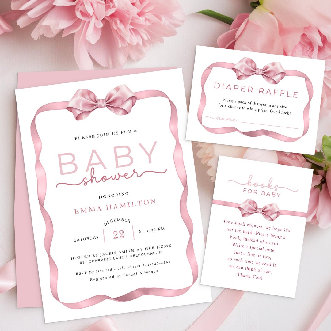 Coquette Bow Baby Shower Invitation – Elegant Pink | Zazzle