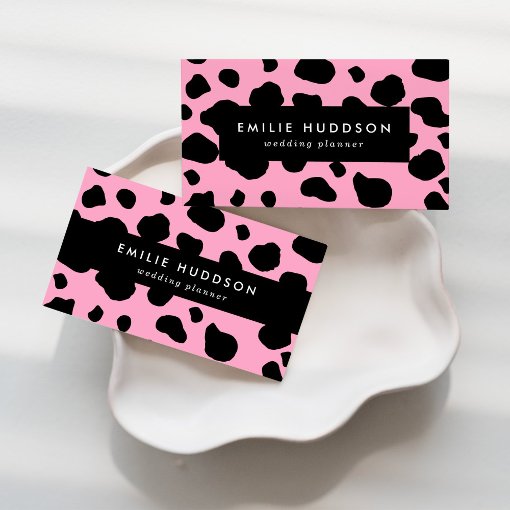 Cow Print, Cow Pattern, Cow Spots, Pink Cow Square Business Card | Zazzle