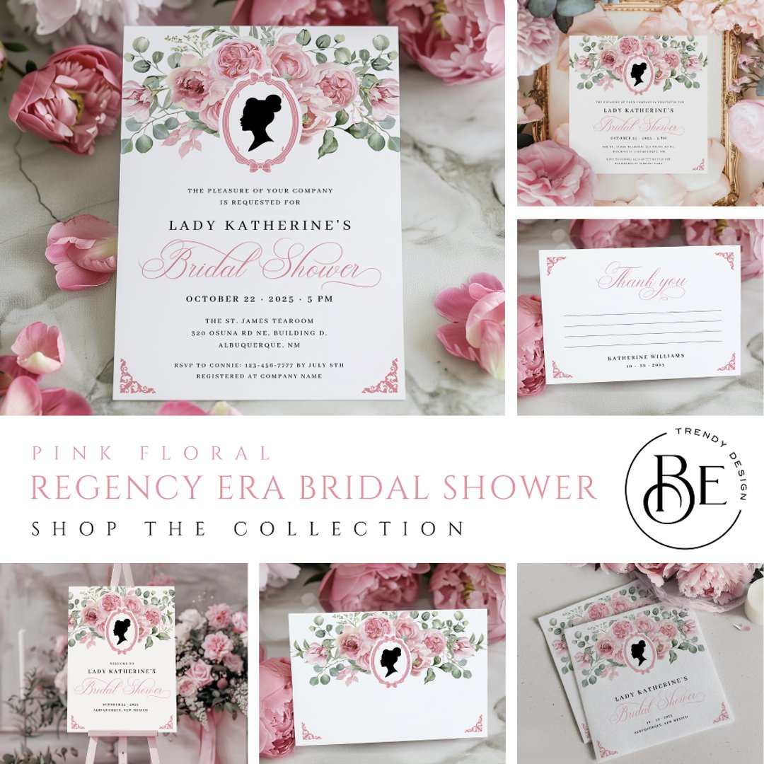 Regency Era Pink Floral Bridal Shower Invitation | Zazzle