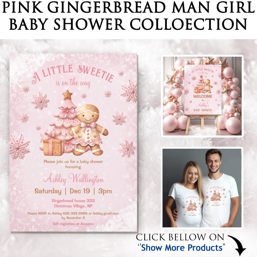 Gingerbread Man Girl Pink Christmas Baby Shower Classic Round Sticker ...