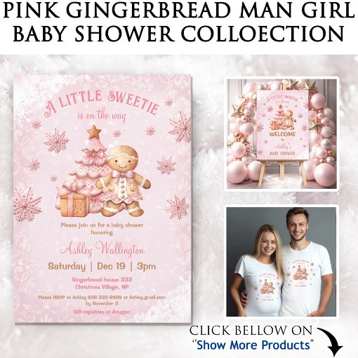 Gingerbread Man Girl Pink Christmas Baby Shower Foam Board | Zazzle