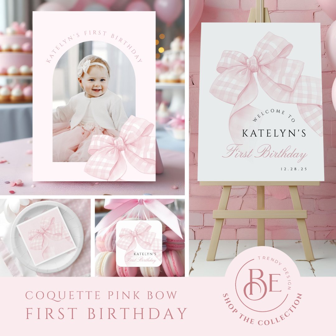Pink Bow First Birthday Banner | Zazzle