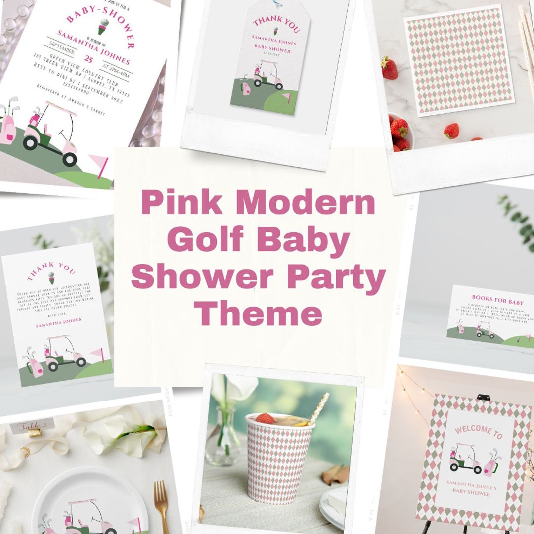 Pink Modern Golf Baby Shower Enclosure Card | Zazzle
