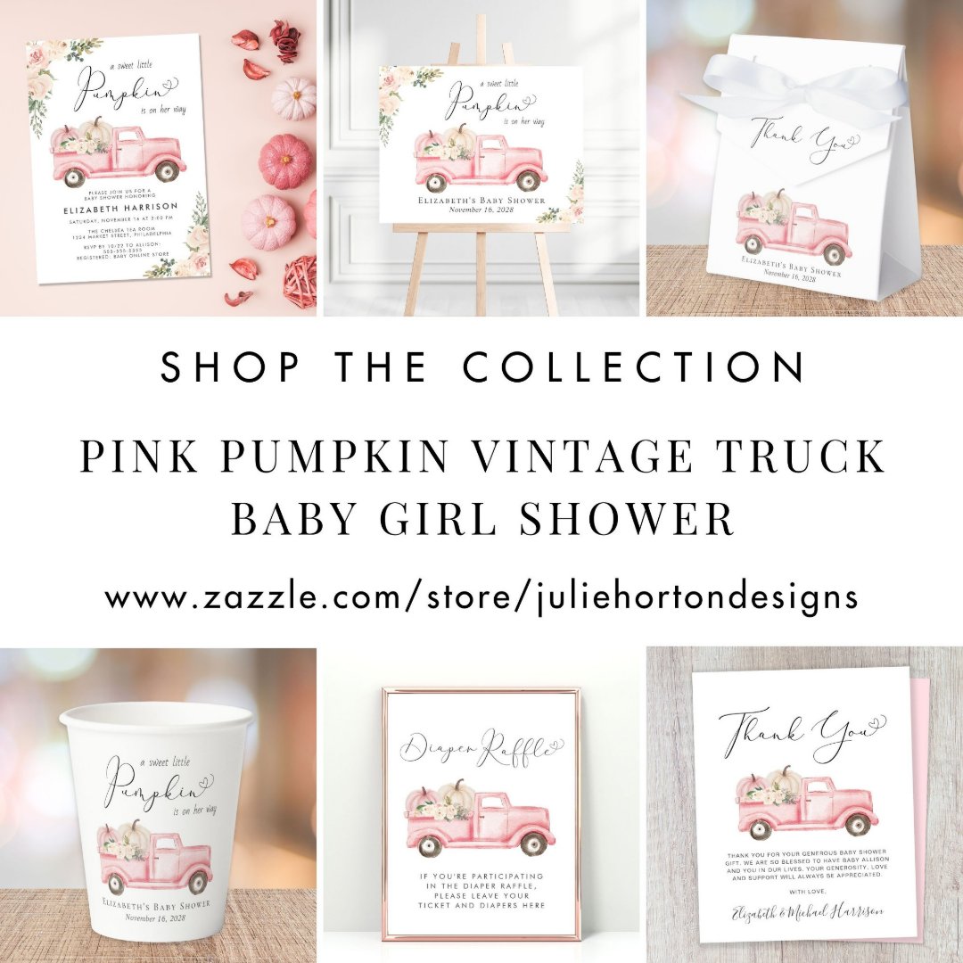 Pumpkin Pink Floral Vintage Truck Baby Girl Shower Invitation | Zazzle