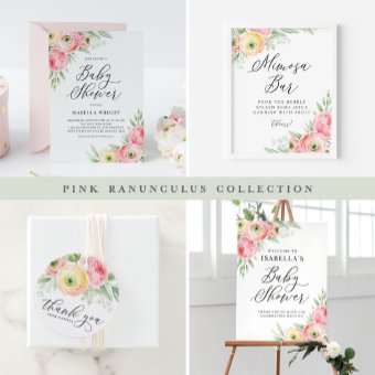 Watercolor Pink Ranunculus Baby Shower Welcome Poster | Zazzle