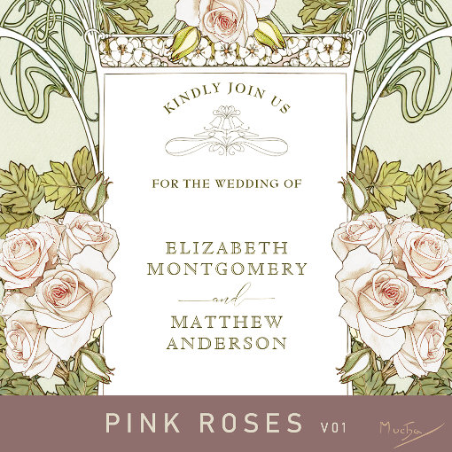 Pink Rose Enclosure INFO Vintage Art Nouveau Mucha Invitation | Zazzle