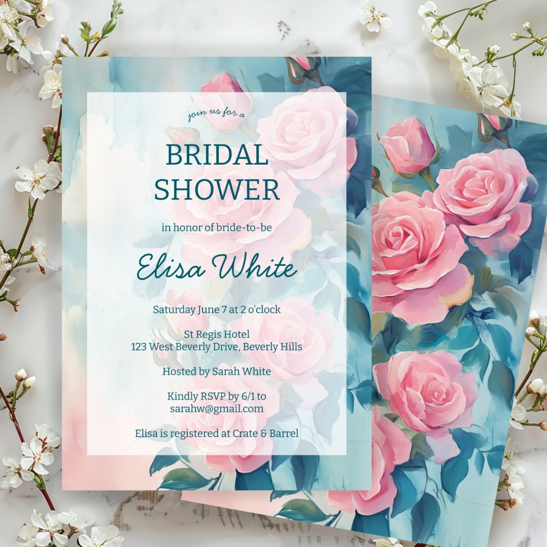 Pink Roses Wedding Engagement Bridal Shower CUSTOM Envelope | Zazzle