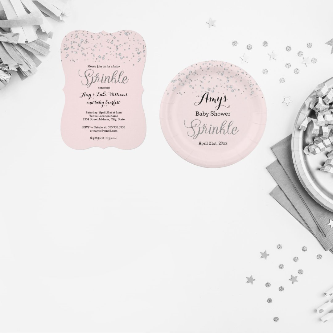 Pink Silver Baby Sprinkle Baby Shower Banner | Zazzle