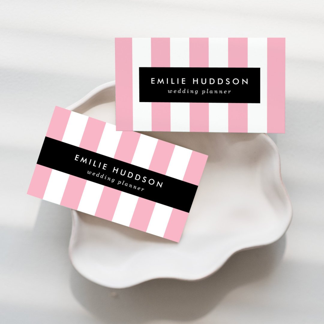 Pink Stripes, White Stripes, Striped Pattern Business Card | Zazzle
