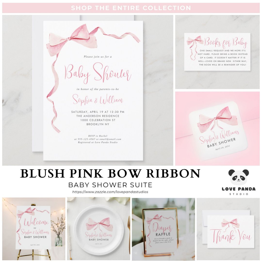 Budget Pink Watercolor Ribbon Bow Girl Baby Shower | Zazzle
