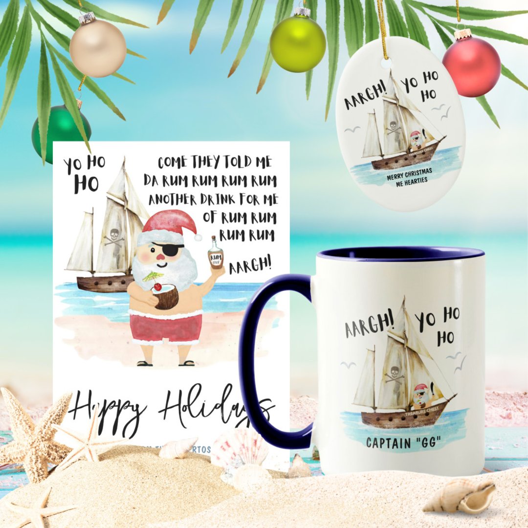 Yo Ho Ho Pirate Santa Rum Beach Christmas Wooden Box Sign | Zazzle