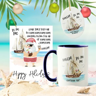 Yo Ho Ho Pirate Santa Ship Rum Christmas Square Sticker | Zazzle