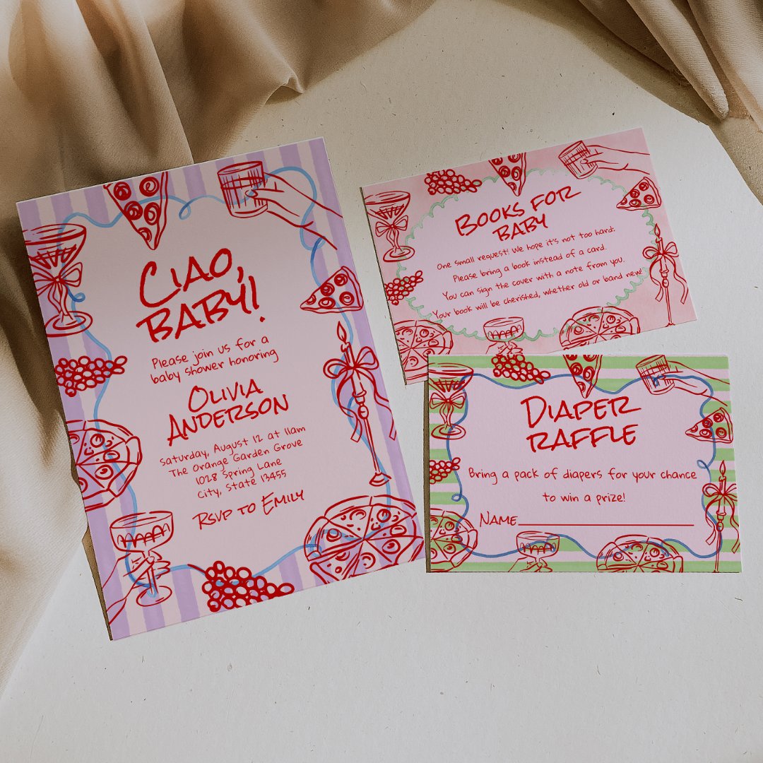 Ciao Baby Hand Drawn Pizza Italian Fun Baby Shower Invitation | Zazzle