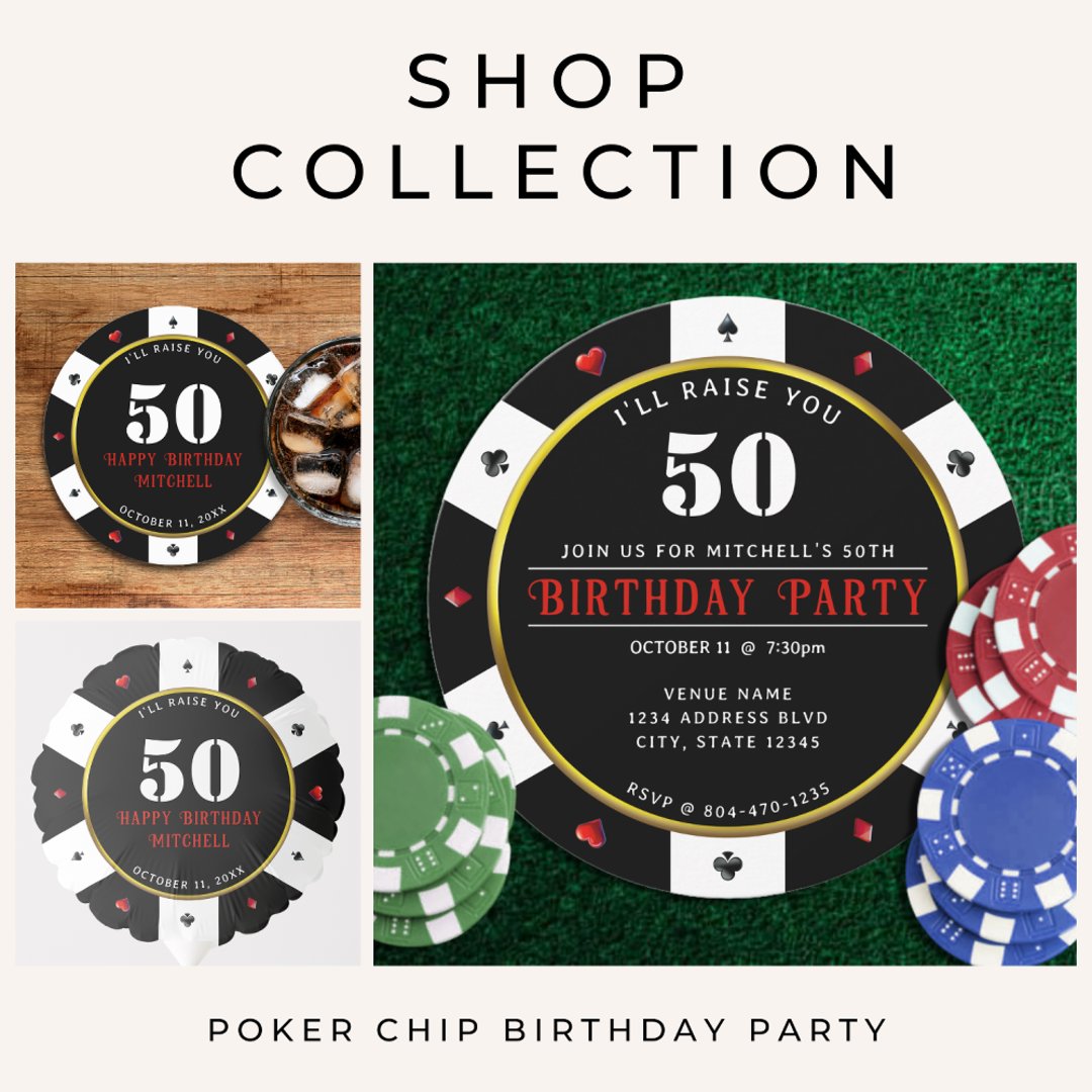 Poker Chip 50th Birthday Party Black Beer Bottle Label | Zazzle