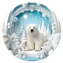 Polar Bear with Cub Arctic Ocean White Winter Button | Zazzle