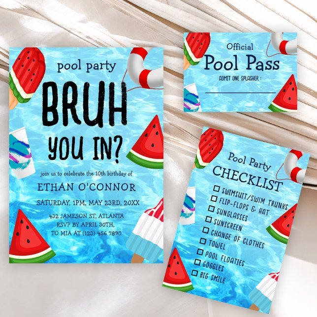 Pool Birthday Invitation Ideas NEON POOL PARTY Digital Invitation