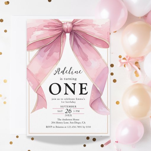 Posh Pink Coquette Bow 1st Birthday Invitation | Zazzle