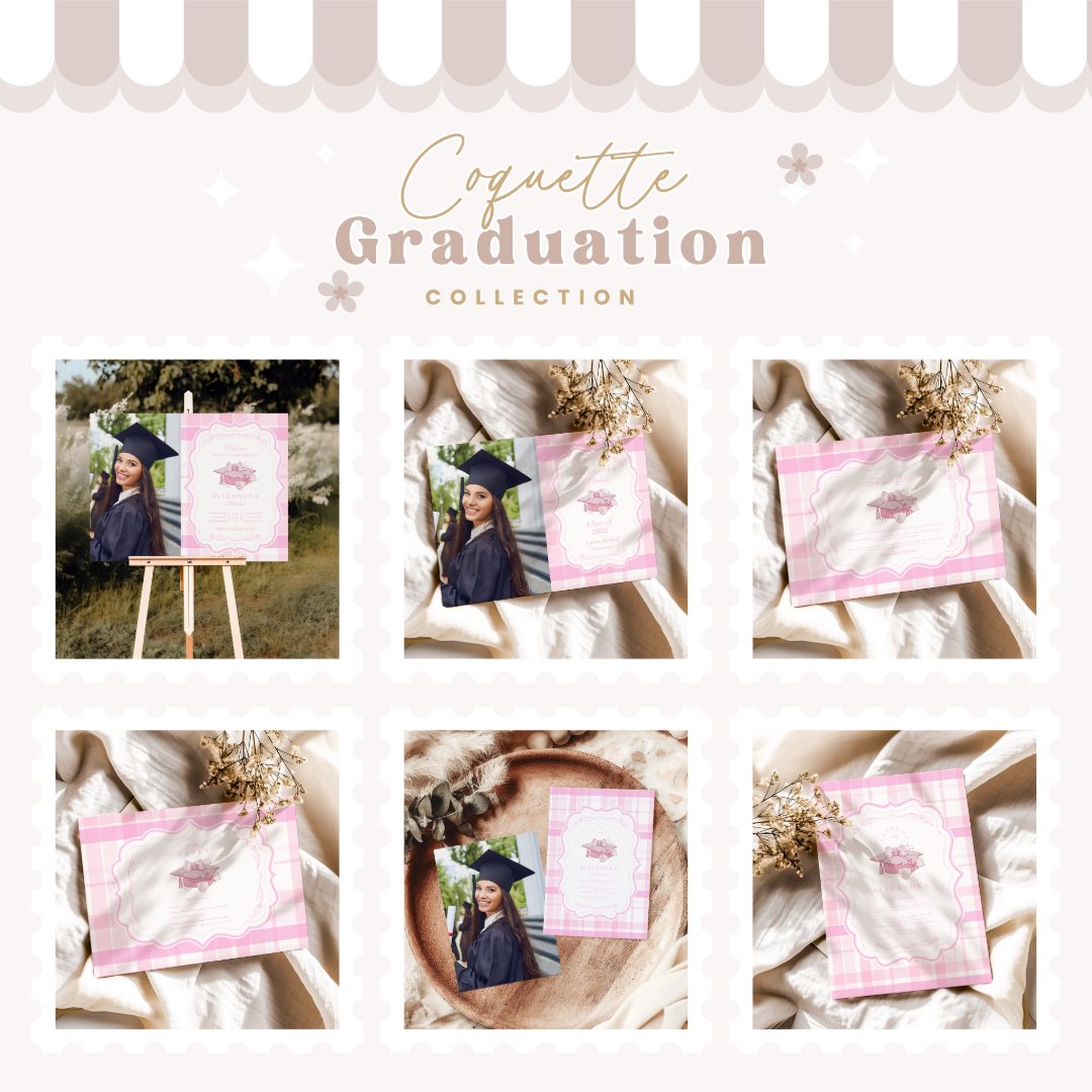 Preppy Coquette Pink Bow Graduation Thank You Card | Zazzle