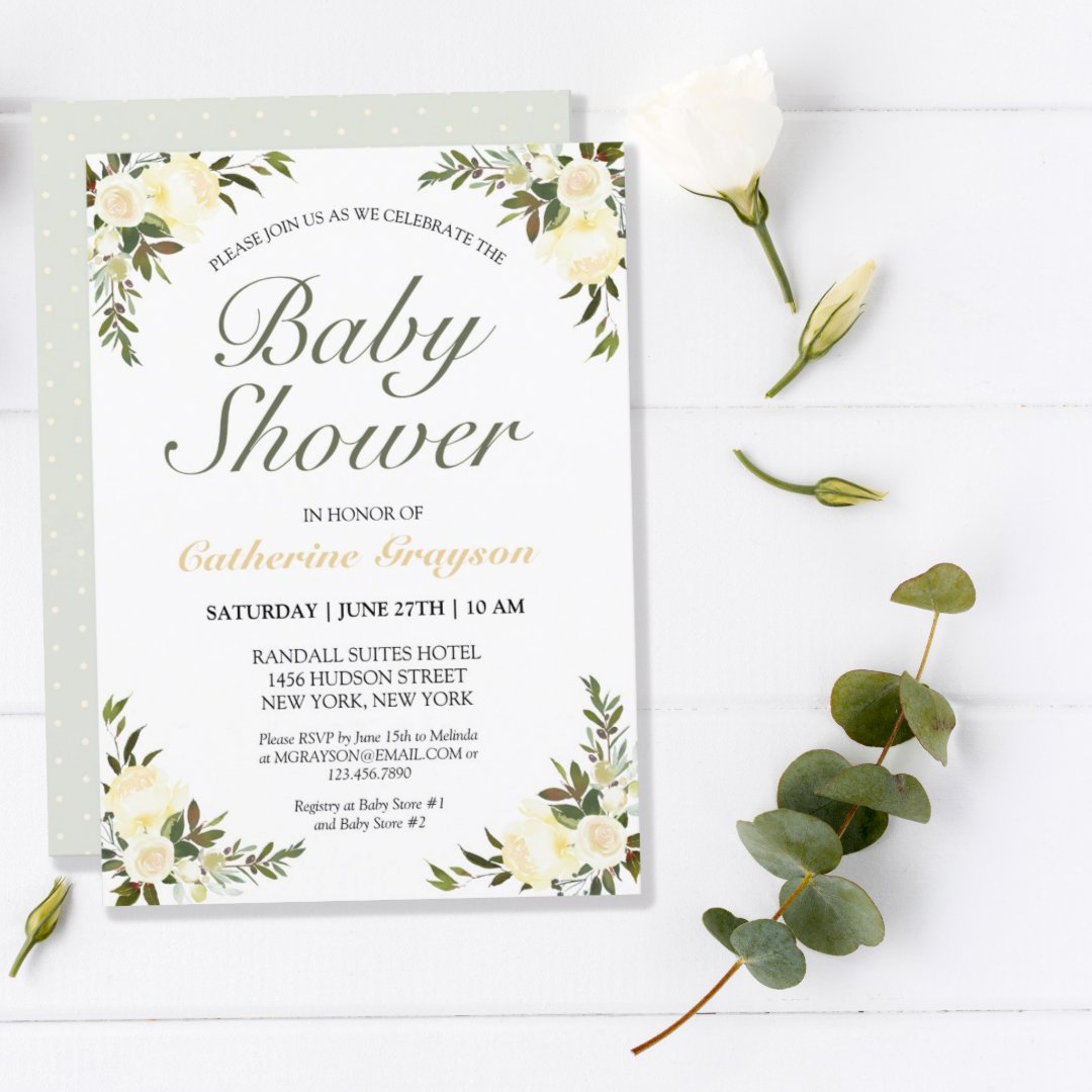 Pretty Yellow Floral Gender Neutral Baby Shower Invitation | Zazzle