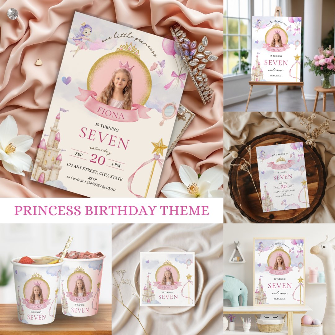 Princess Fairytale Girl's Photo Birthday Welcome Poster | Zazzle
