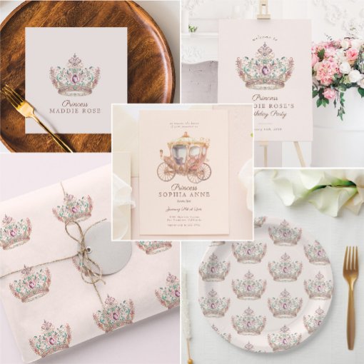 Pink Gold Princess Crown Fairytale Birthday Party Invitation | Zazzle