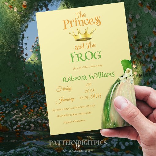Elegant Gold Crown Princess Frog Bridal Shower Invitation | Zazzle