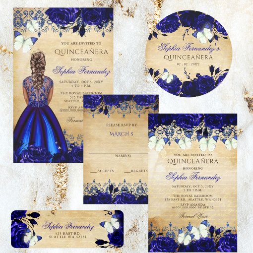 Princess Royal Blue Butterfly Quinceañera Invitation | Zazzle