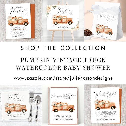 Pumpkin Vintage Truck Watercolor Baby Shower Invitation | Zazzle