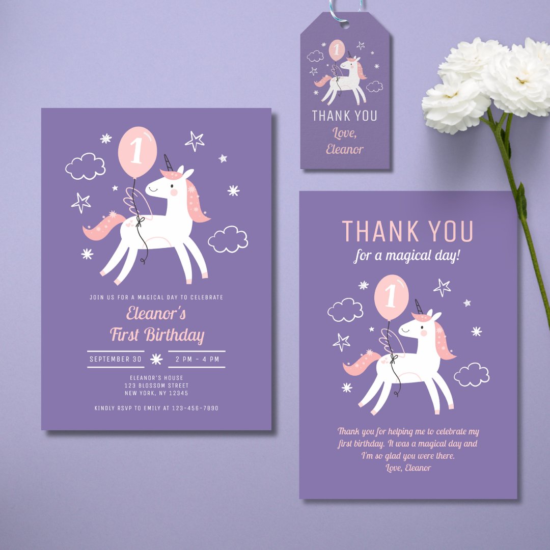 Cute Magical Unicorn Birthday Thank You Gift Tags | Zazzle