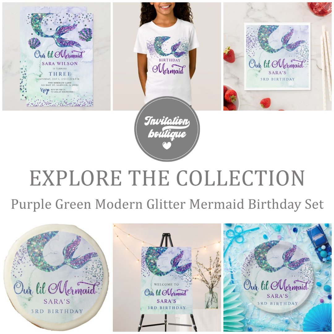 Purple Green Glitter mermaid Tail Label | Zazzle