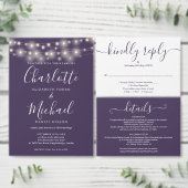 Purple String Lights Elegant Script Wedding All In One Invitation | Zazzle