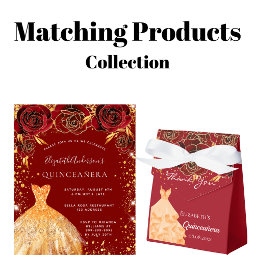 Quinceanera red gold dress gracias classic round sticker | Zazzle