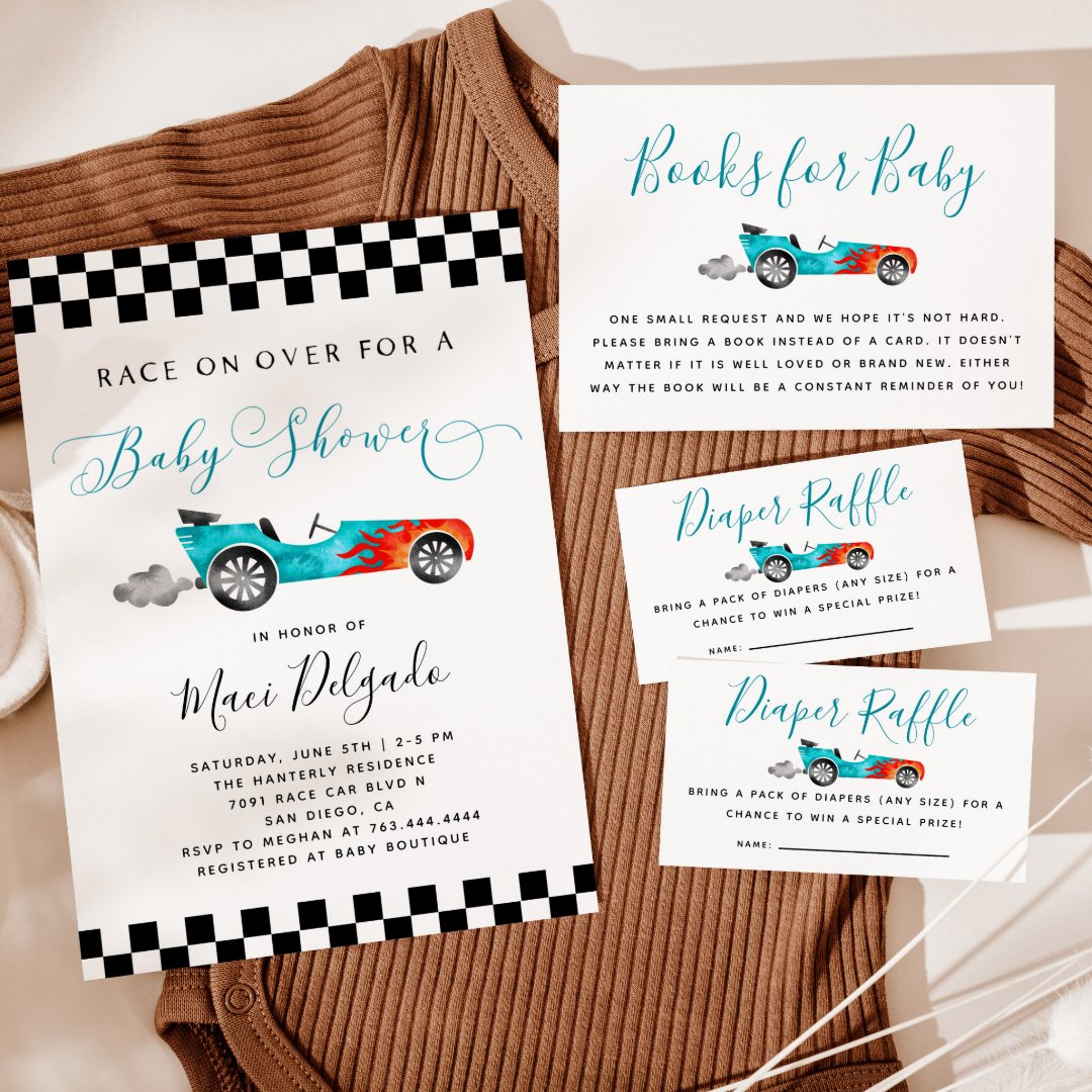 Race Car Boy Baby Shower Invitation | Zazzle