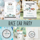 Modern Blue Race Car Birthday Banner | Zazzle