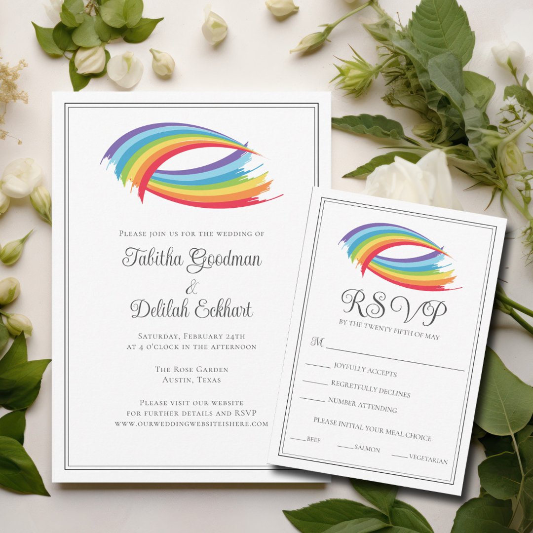 Rainbow Wave Beautiful LGBT Wedding Invitation | Zazzle