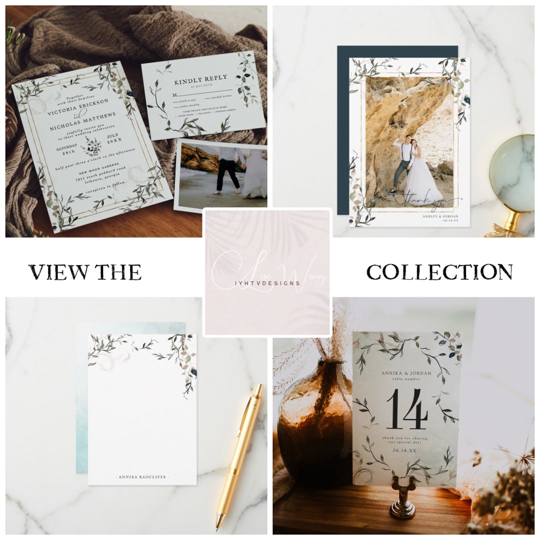 Modern Delicate Spring Greenery Wedding Invitation Foil Invitation | Zazzle