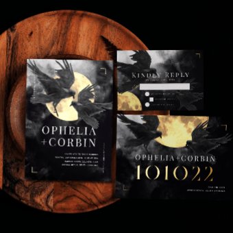 Raven & Golden Moon Gothic Wedding Table Number | Zazzle