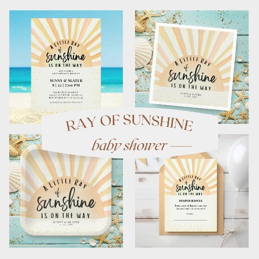 Ray Of Sunshine Retro Summer Beach Baby Shower Invitation | Zazzle