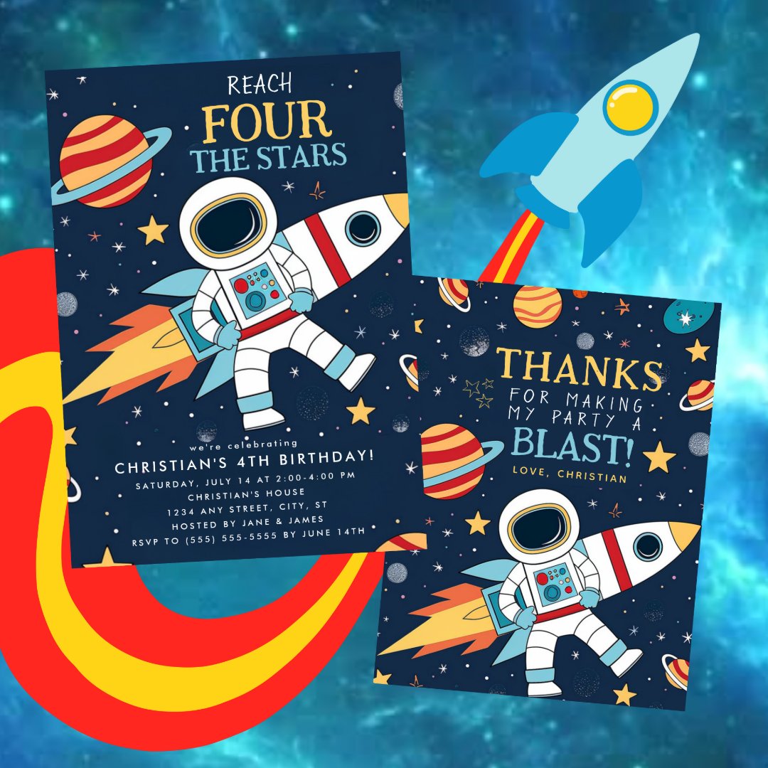 Reach Four The Stars Space Birthday Invitation | Zazzle