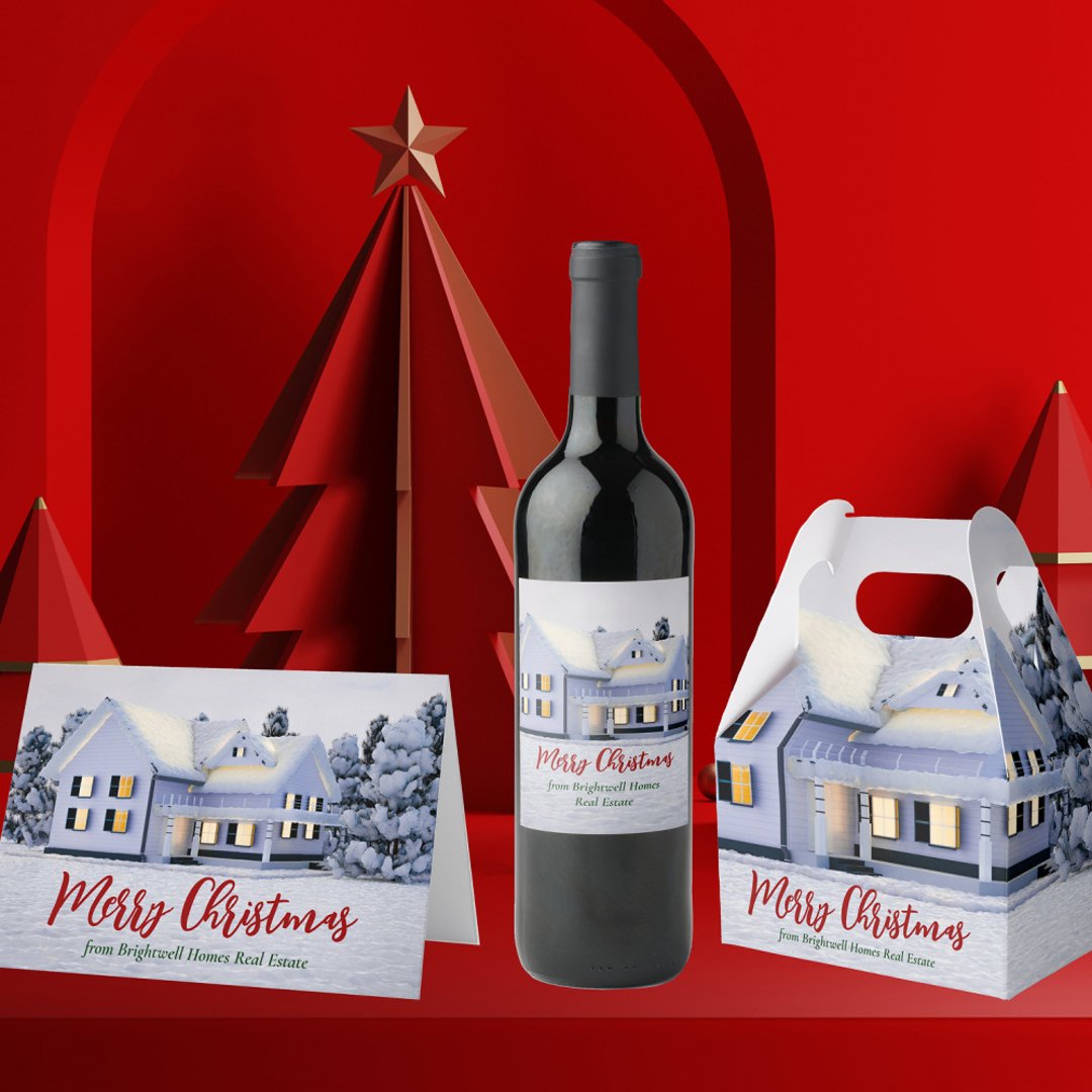 Merry Christmas Real Estate Company Winter House Holiday Card | Zazzle